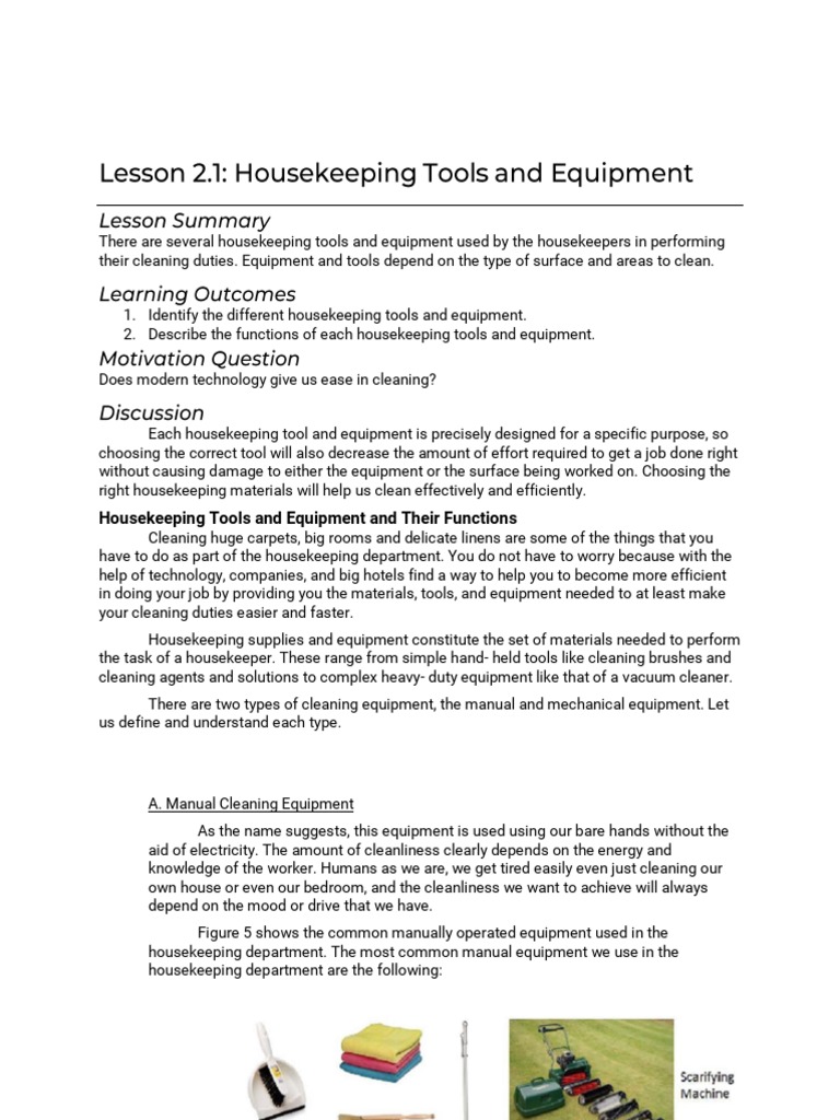 Module 2 Lesson 2.1 | PDF | Vacuum Cleaner | Housekeeping