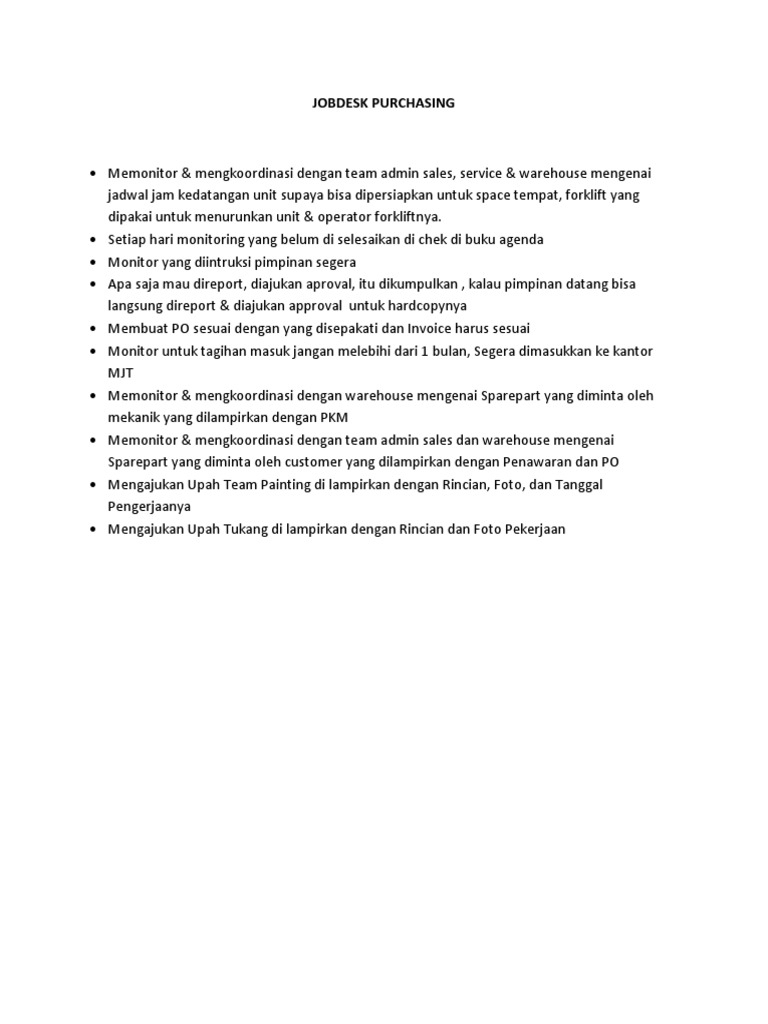 Jobdesk & Sop - Purchasing | PDF