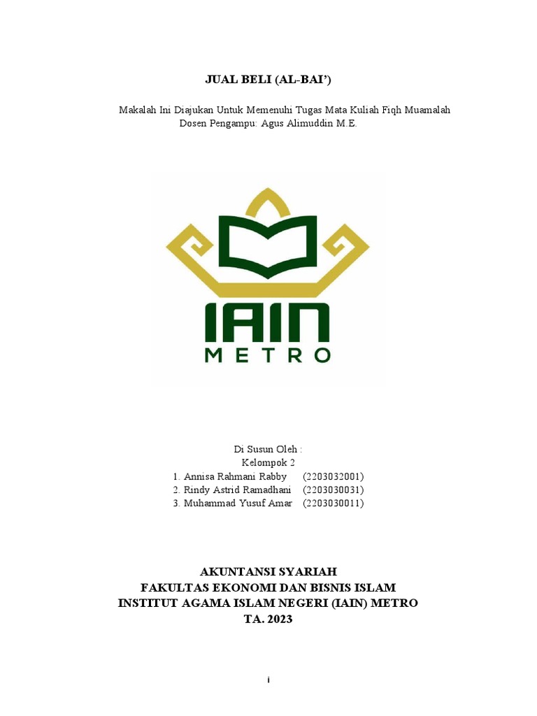 Jual Beli Al-Bai' Kelompok 2 Fiqh Muamalah | PDF