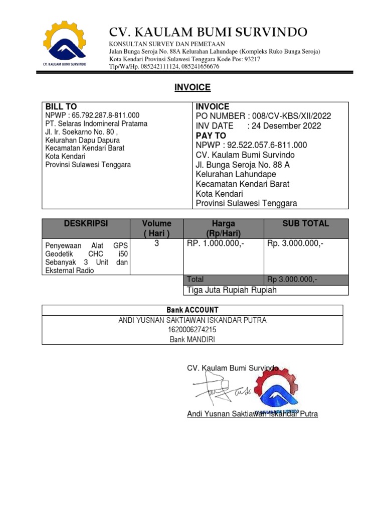 Invoice Peminjaman Alat PT SIP | PDF