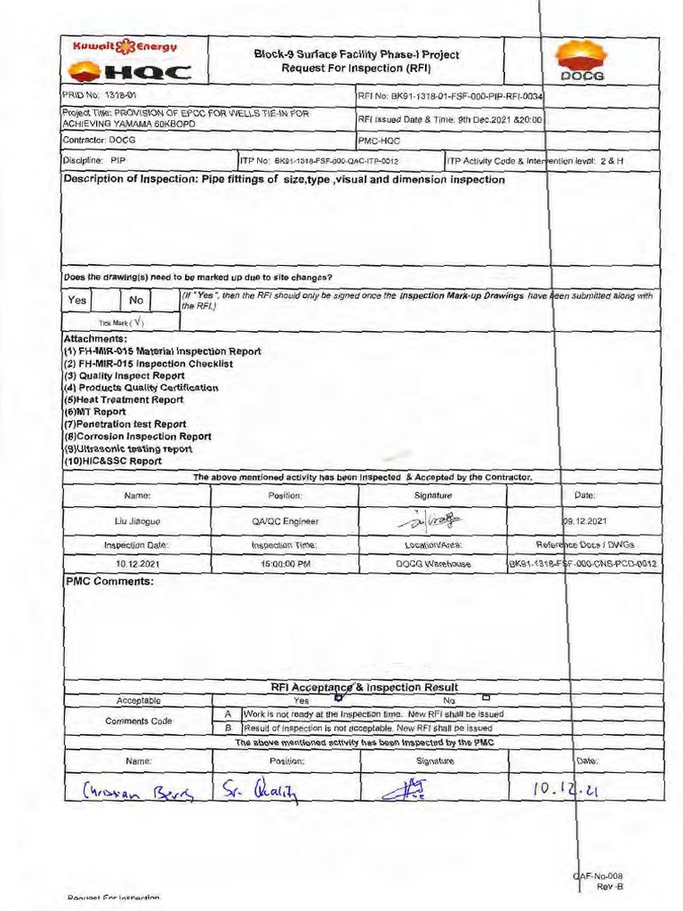 BK91-1318-01-FSF-000-PIP-RFI-0034 Request For Pipe Fittings of Size ...