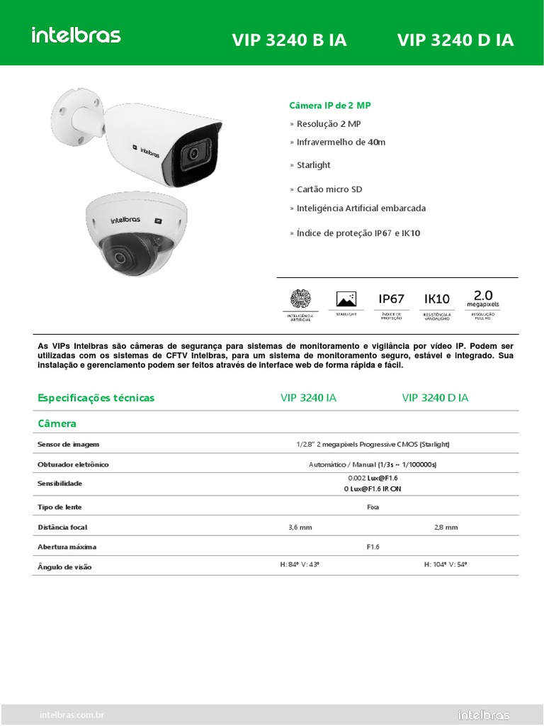 Datasheet - VIP 3240 IA (v8) | PDF | Câmera | Abertura