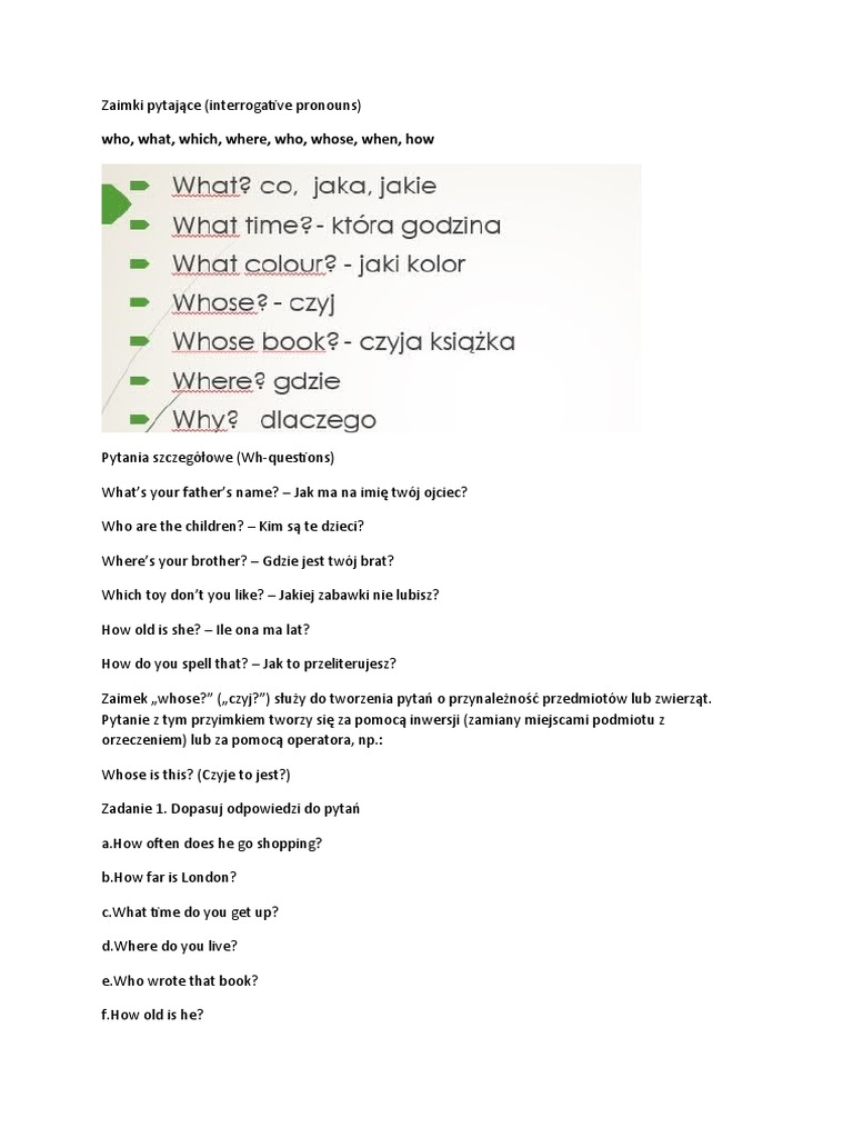 Zaimki Pytające | PDF
