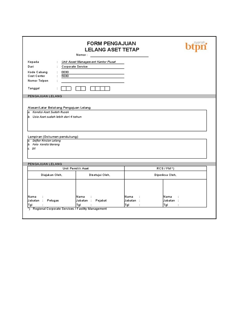 Form Pengajuan Lelang | PDF