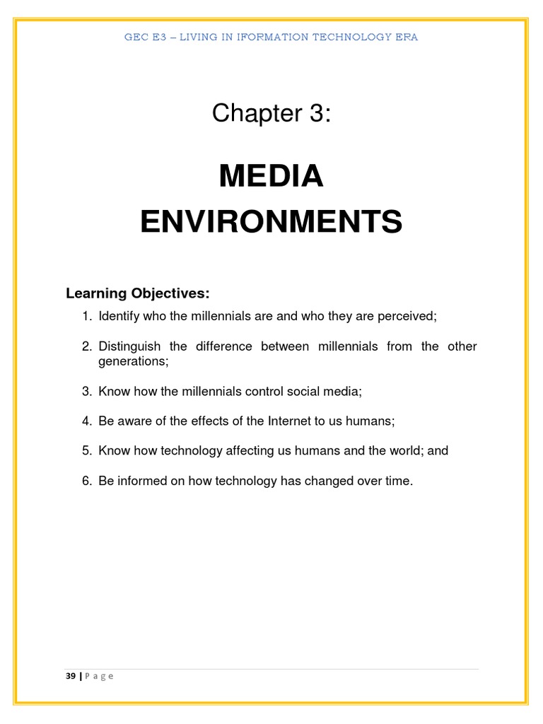 Gec E3 Chapter 3 Media Environments | PDF | Popular Culture & Media Studies | Social Media