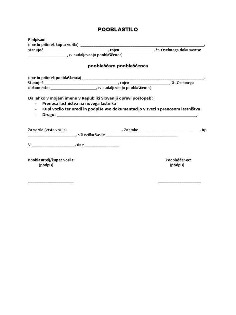 POOBLASTILO Punumoc Slovenija | PDF