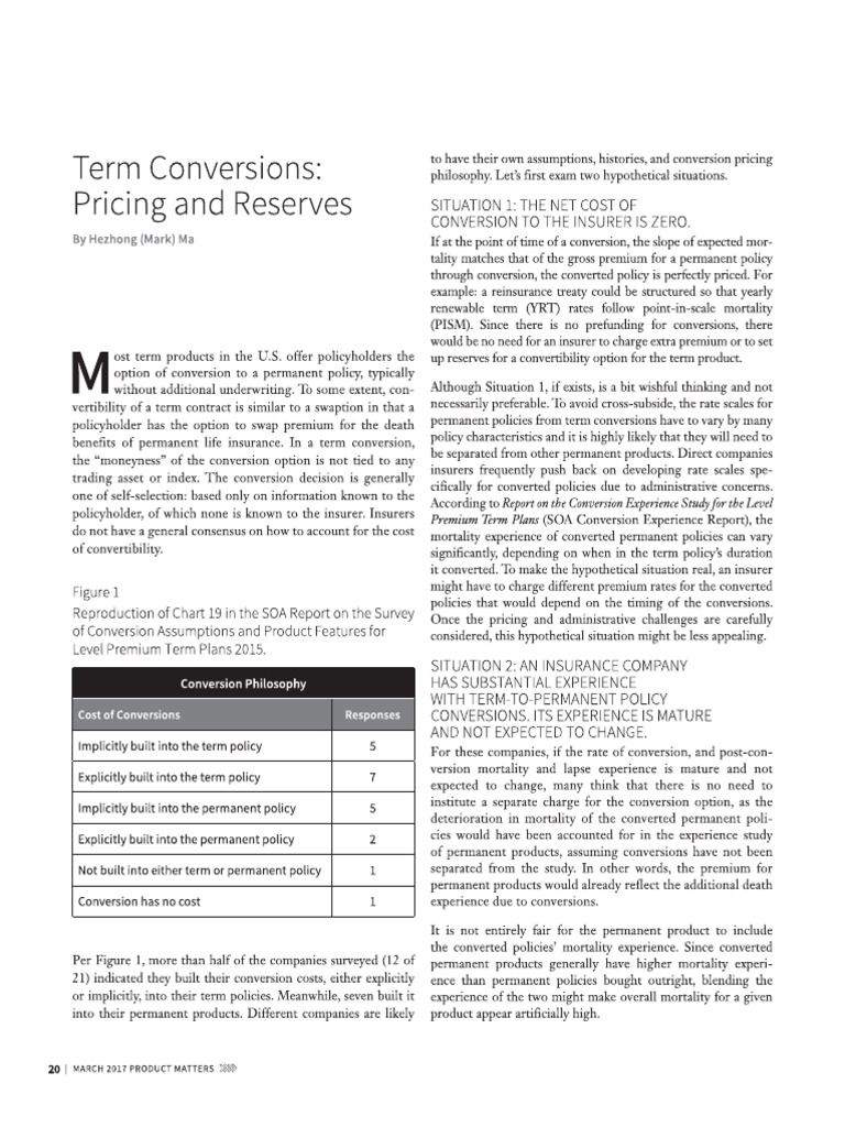 B Term Conversions Pricing and Reserving | PDF