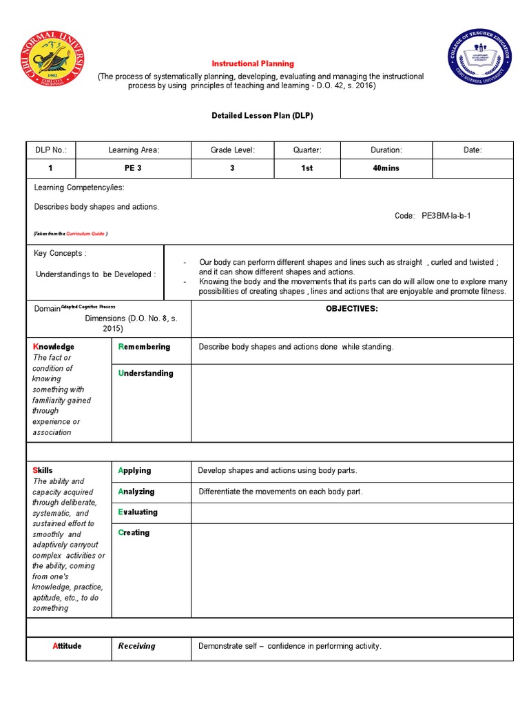 Detailed Lesson Plan (DLP) : Instructional Planning | Download Free PDF | Learning | Knowledge