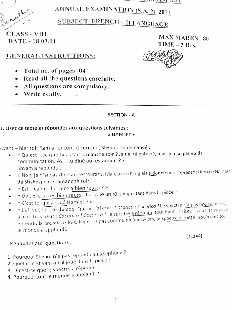 Examen Final de Français II 2011 | PDF | Calendrier