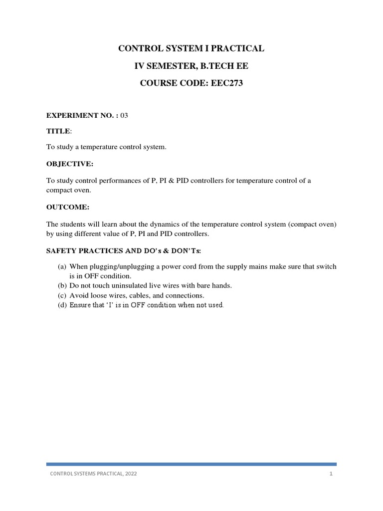 Control System I Practical Iv Semester, B.Tech Ee Course Code: Eec273 | PDF | Control Theory ...