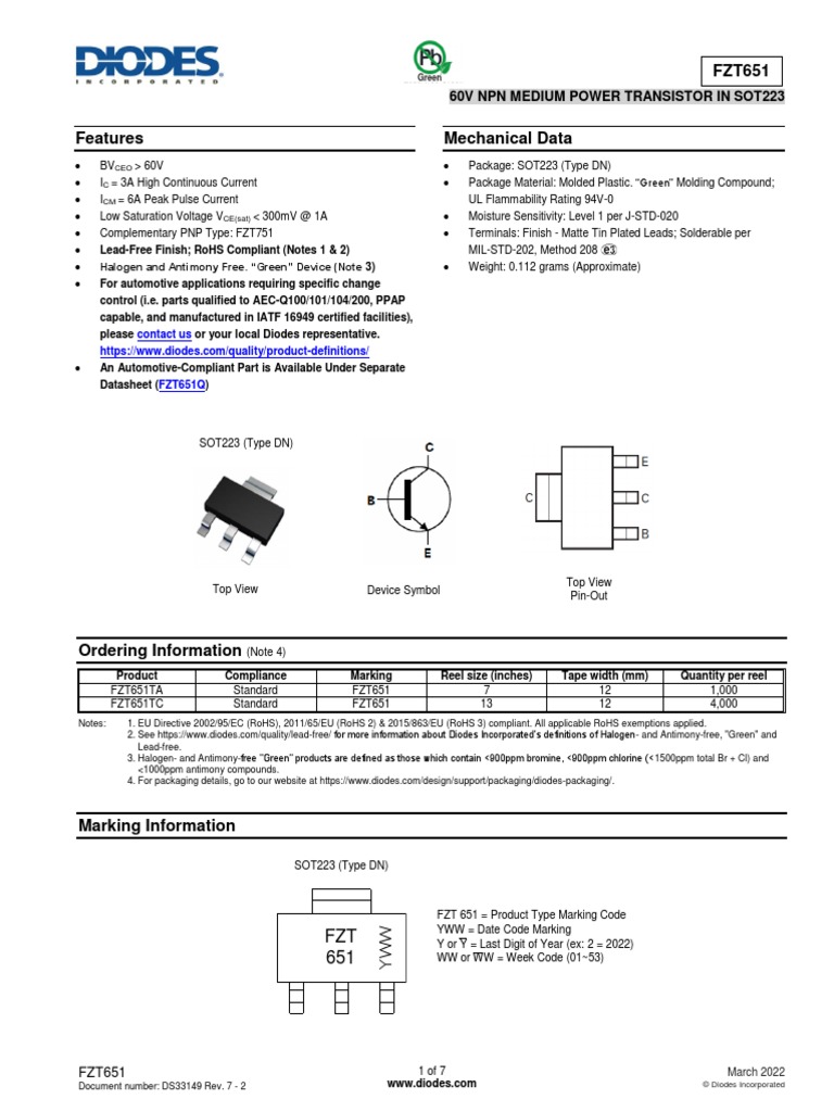 FZT651 | PDF | Electrostatic Discharge | Electrical Engineering