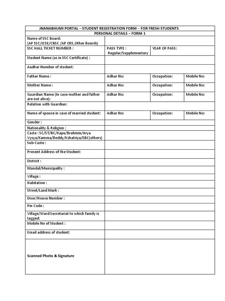 Jnanabhumi Portal: Fresh Student Registration Form | PDF