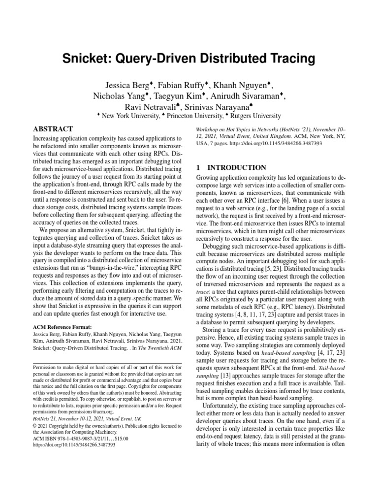 Query Driven Distributed Tracing Pdf Databases Function Mathematics