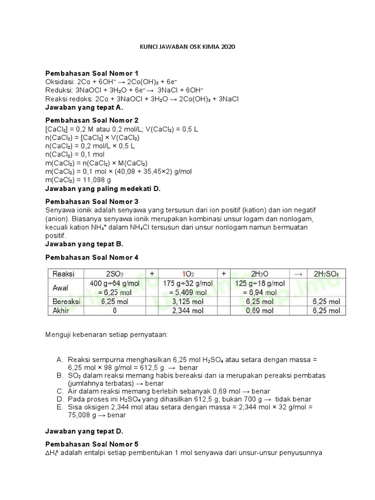 Kunci OSK KIMIA 2020 | PDF | Teknologi & Rekayasa