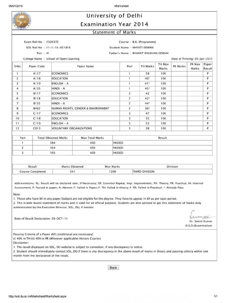 Ba Marksheet | PDF
