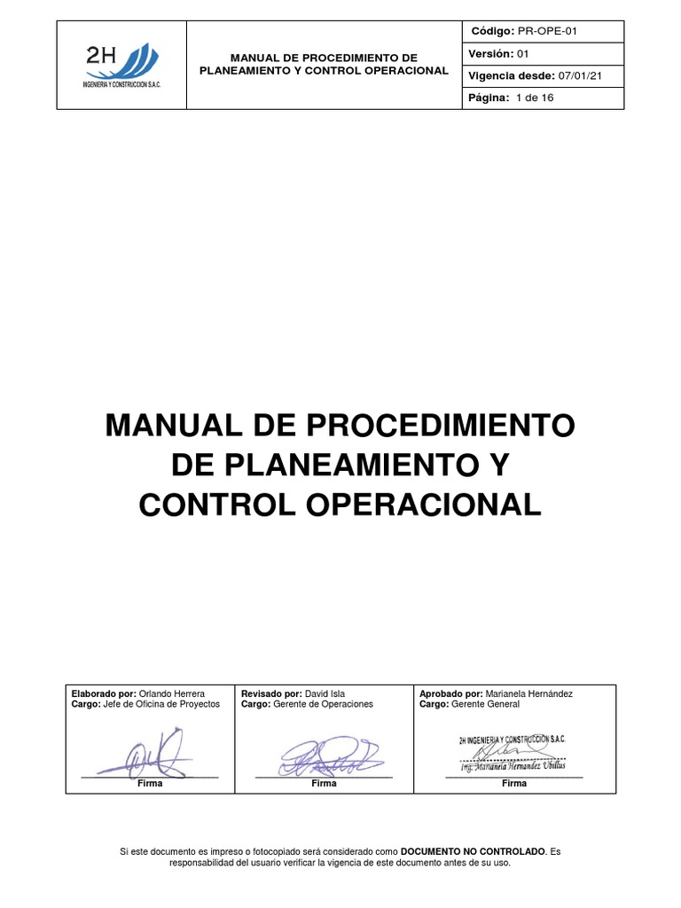 Manual de Planeamiento y Control Operacional | PDF | Planificación ...