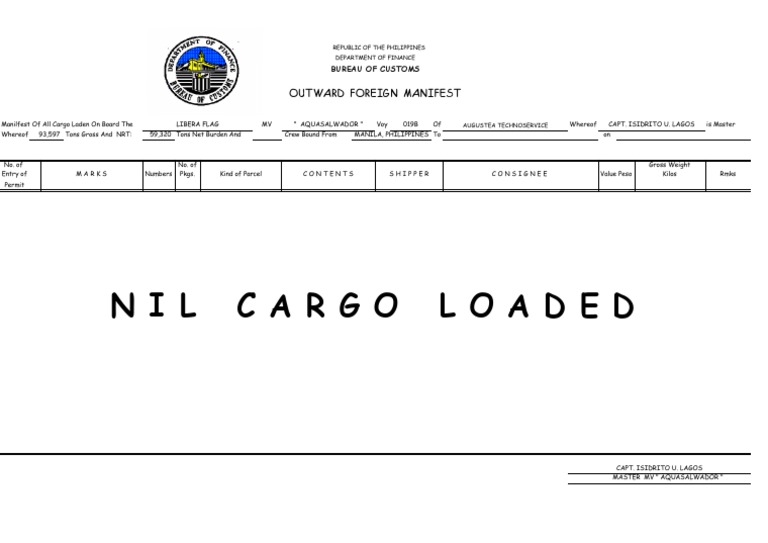 Outward Manifest | PDF