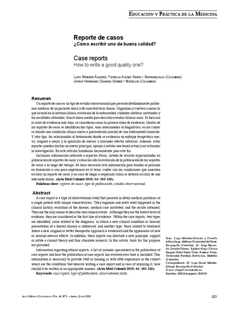 Cómo escribir un reporte de caso médico | PDF | Diagnostico medico ...