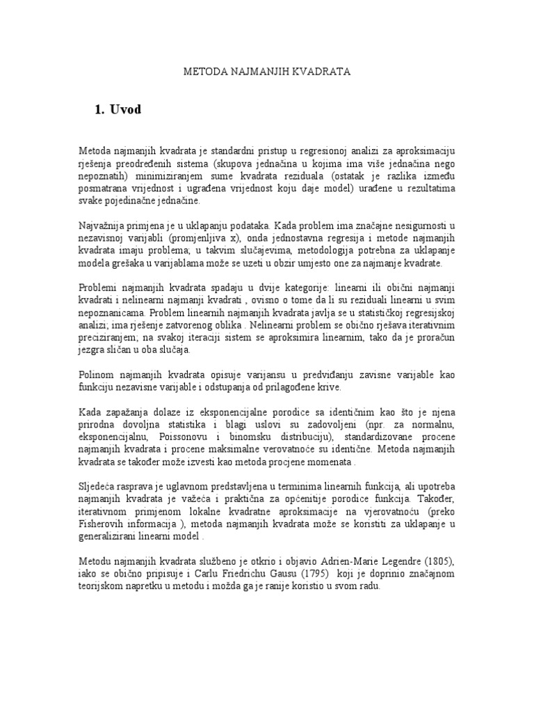 Najmanji Kvadrati Uopsteno Zavrseno Pdf