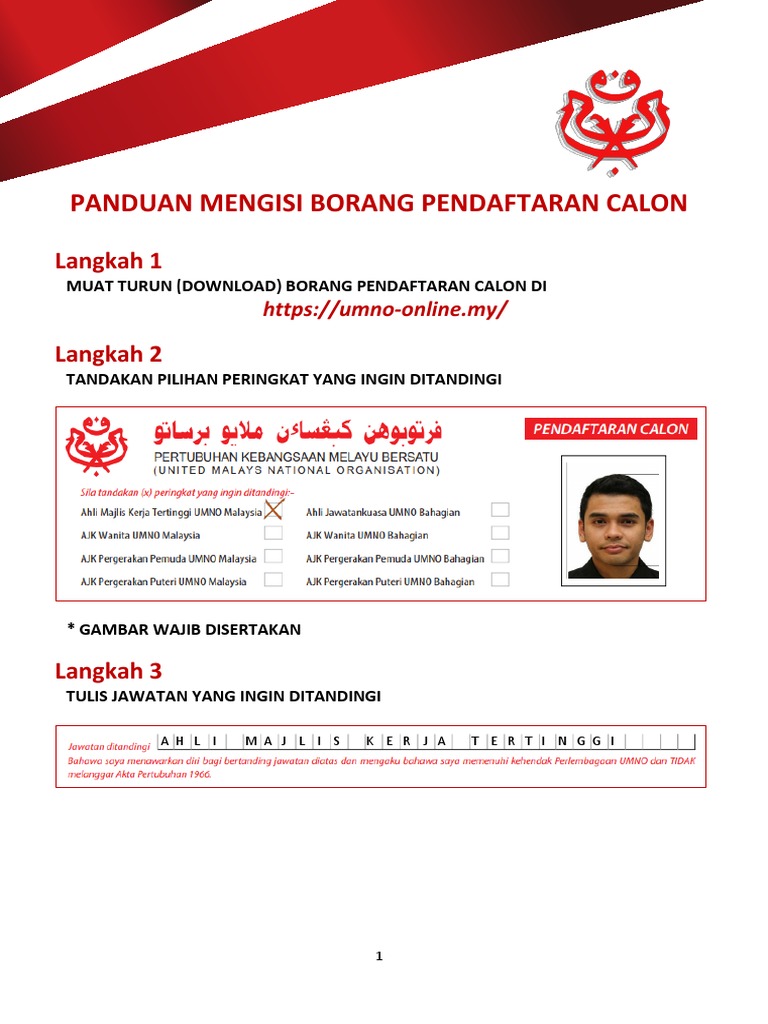 Panduan Mengisi Borang Pendaftaran Calon Pemilihan Umno 2023 | PDF Panduan Mengisi Borang Pendaftaran Calon Pemilihan Umno 2023 | PDF