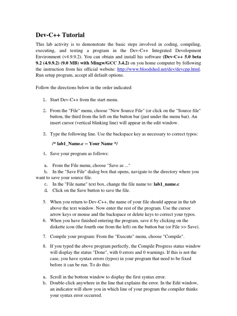 Dev C++ Tutorial | PDF | Computer Program | Programming