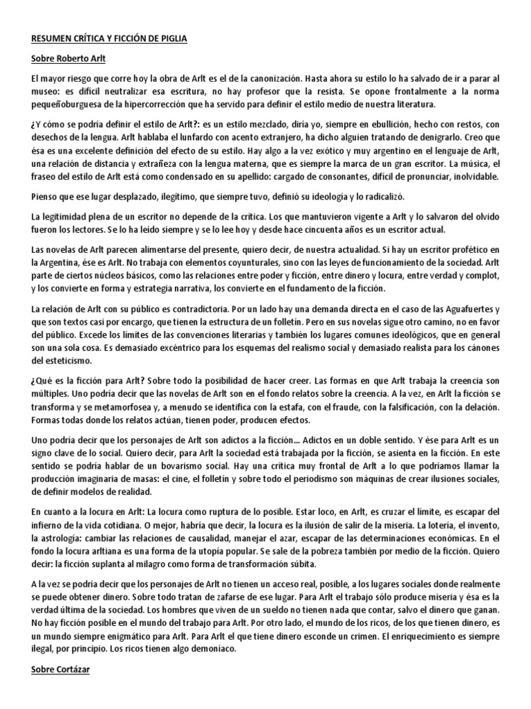 Resumen Crítica y Ficción de Piglia | PDF