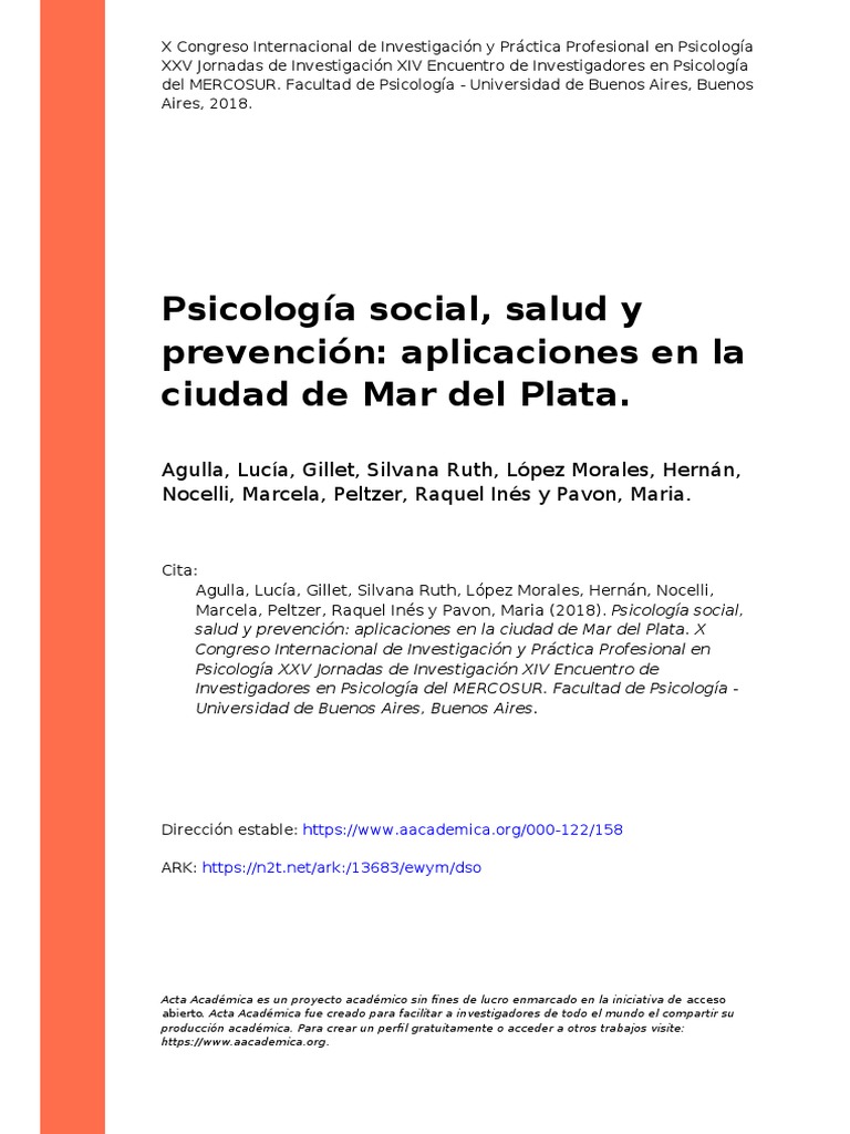 Agulla, Lucía, Gillet, Silvana Ruth (... ) (2018) - Psicología Social, Salud y Prevención ...