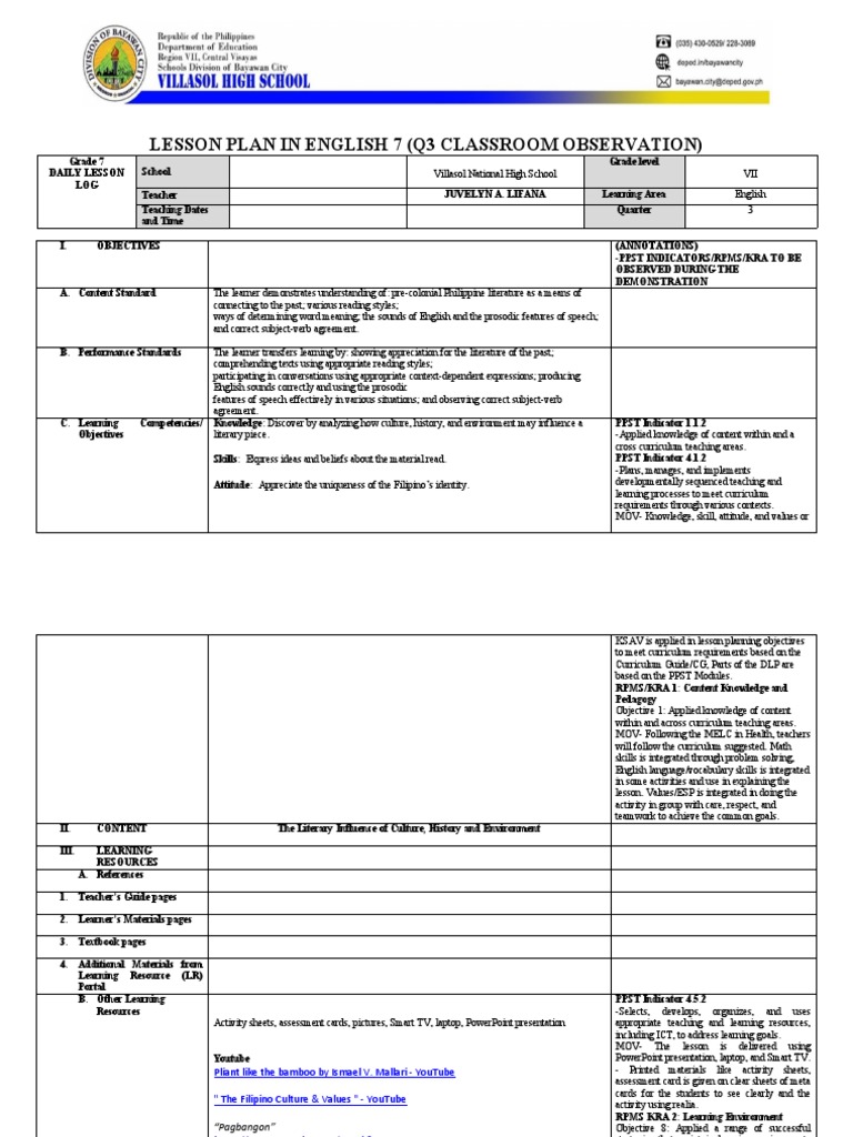 Q3 Lesson Plan Cot English 7 Pdf Pathogen Infection