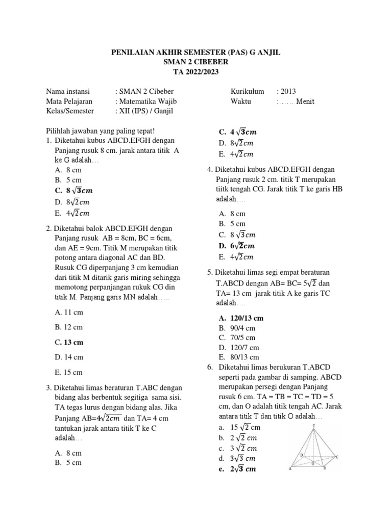 Soal Pas MTK Wajib Xii | PDF