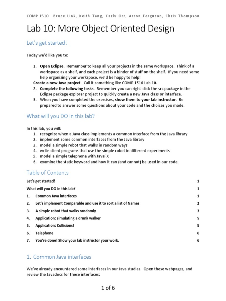 Comp 1510 Lab 10 Pdf Programming Constructor Object Oriented Programming 