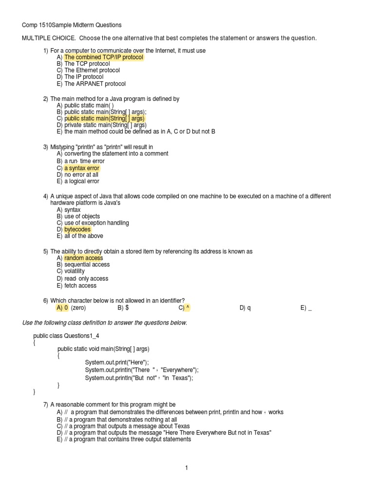 Comp 1510 Mid Sample | PDF | Control Flow | Integer (Computer Science)