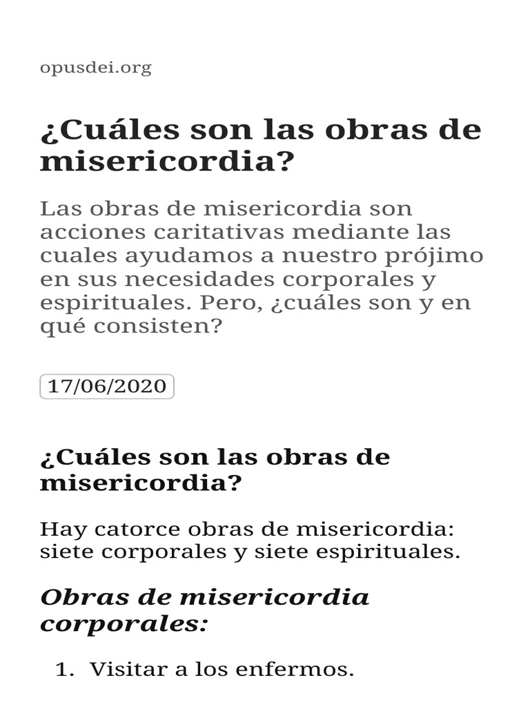 Catorce Obras de Misericordia | PDF | Misericordia | Jesús