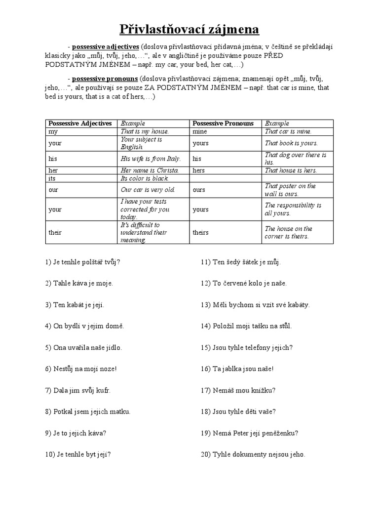 Přivlastňovací Zájmena | PDF