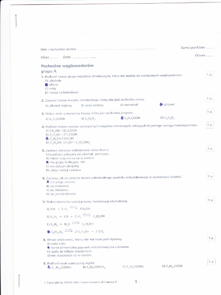 Pochodne Węglowodorów Odpowiedzi2 | PDF