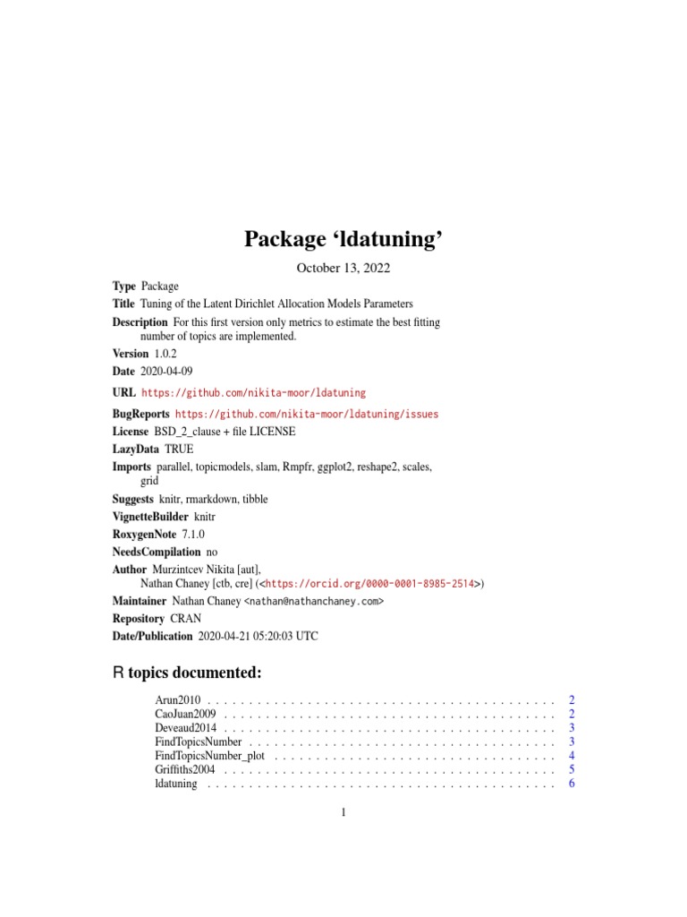26 Ldatuning Tuning Of The Latent Dirichlet Allocation Models Parameters Pdf Parameter