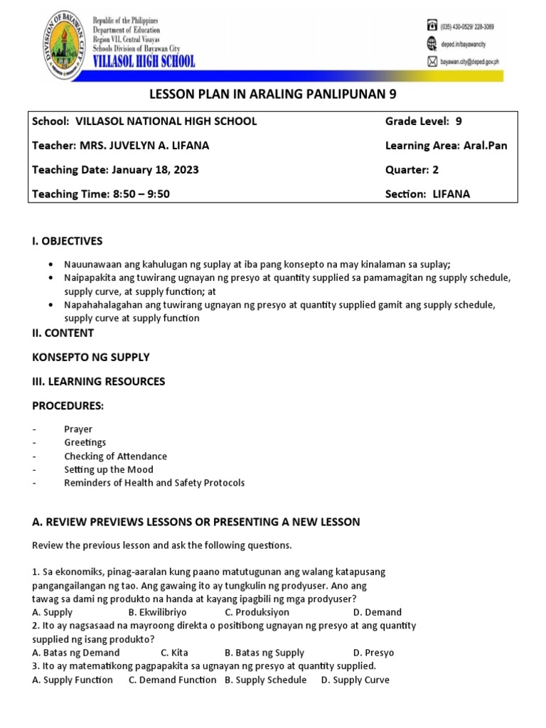 Lesson Plan in Ap9 | PDF
