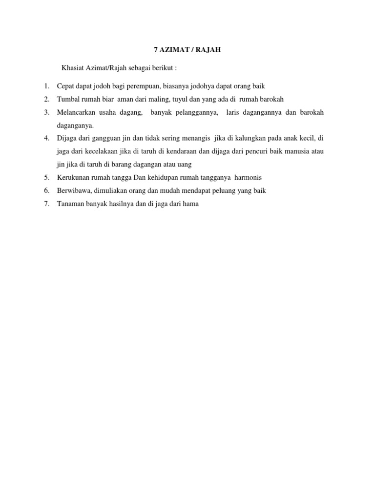 Khasiat Azimat untuk Kehidupan Sehari-hari | PDF