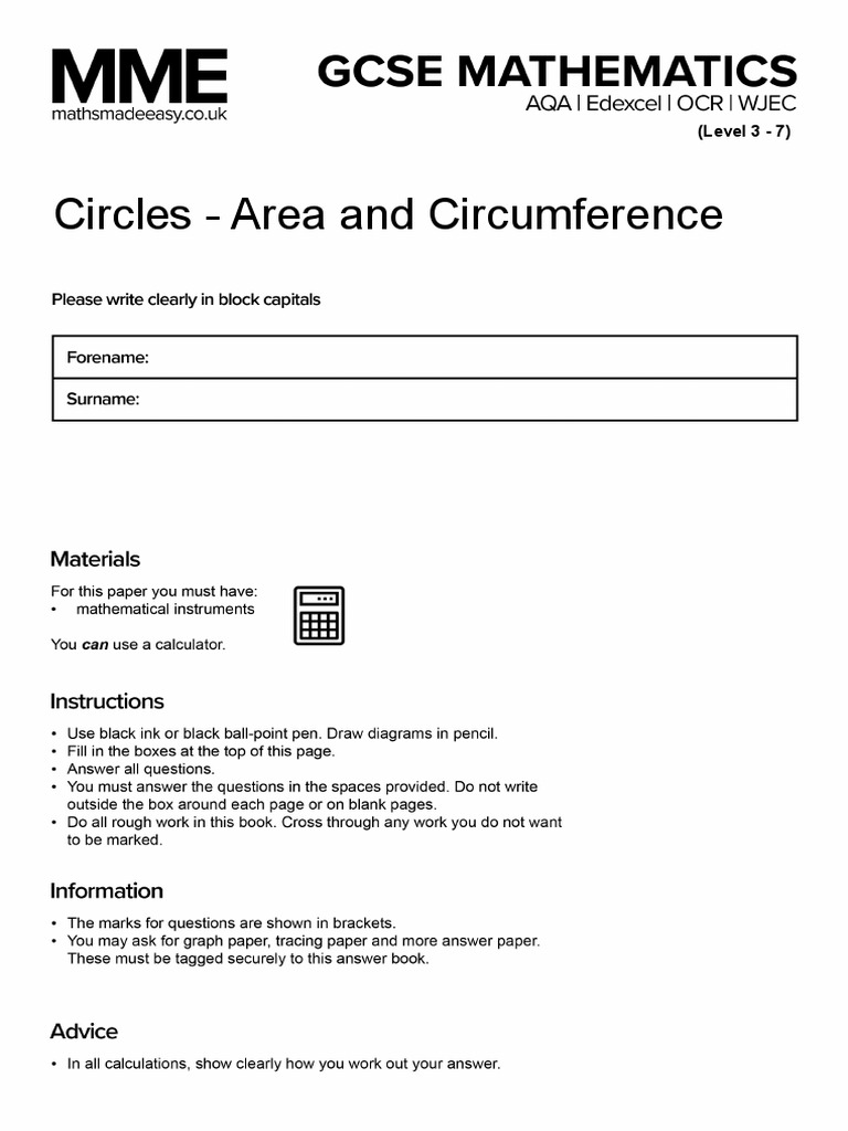 Area and Circumference Questions MME | PDF | Circle | Area