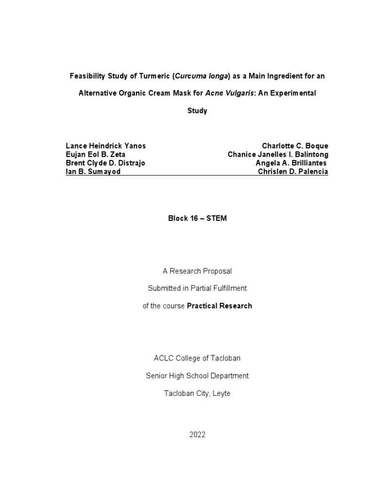 Research Proposal G12 | PDF | Turmeric | Hypothesis