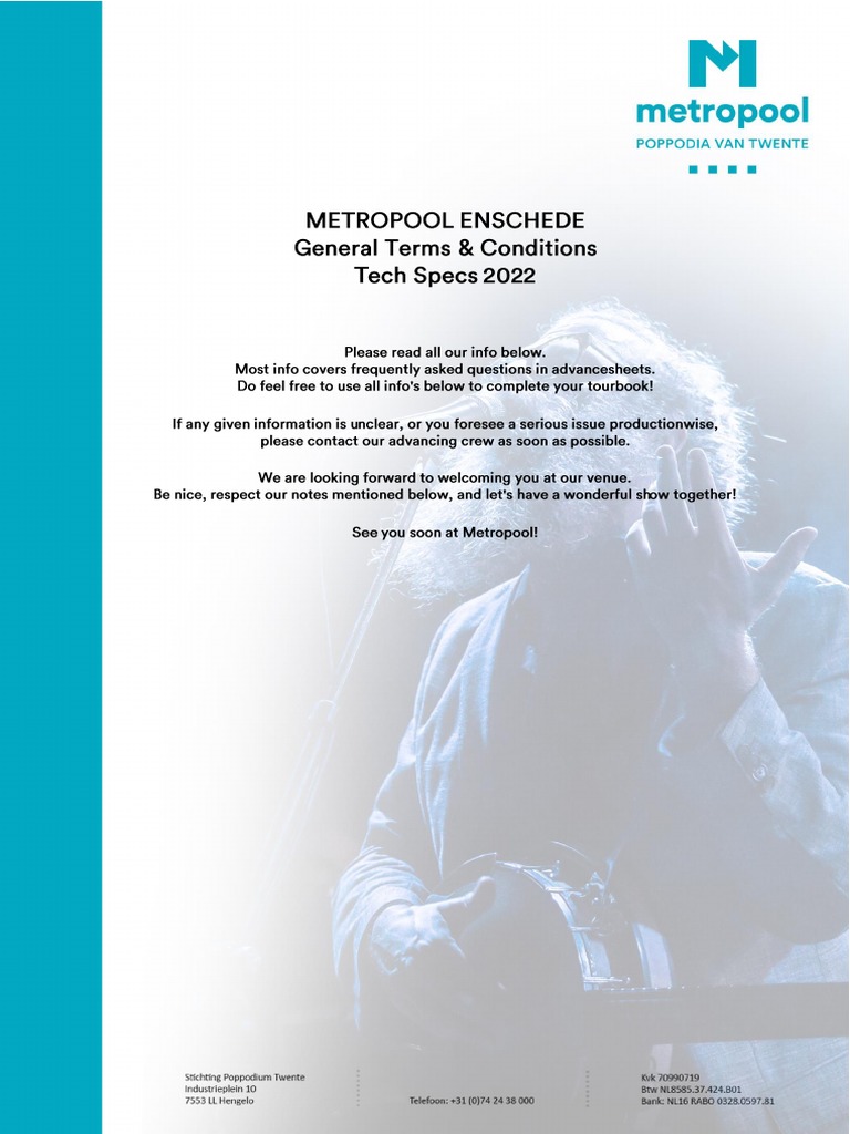 Metropool Enschede General Terms Conditioans Tech Specs 2022 | PDF