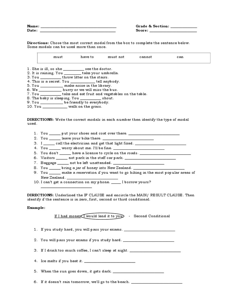 1st Quiz - Modals & Conditionals | PDF