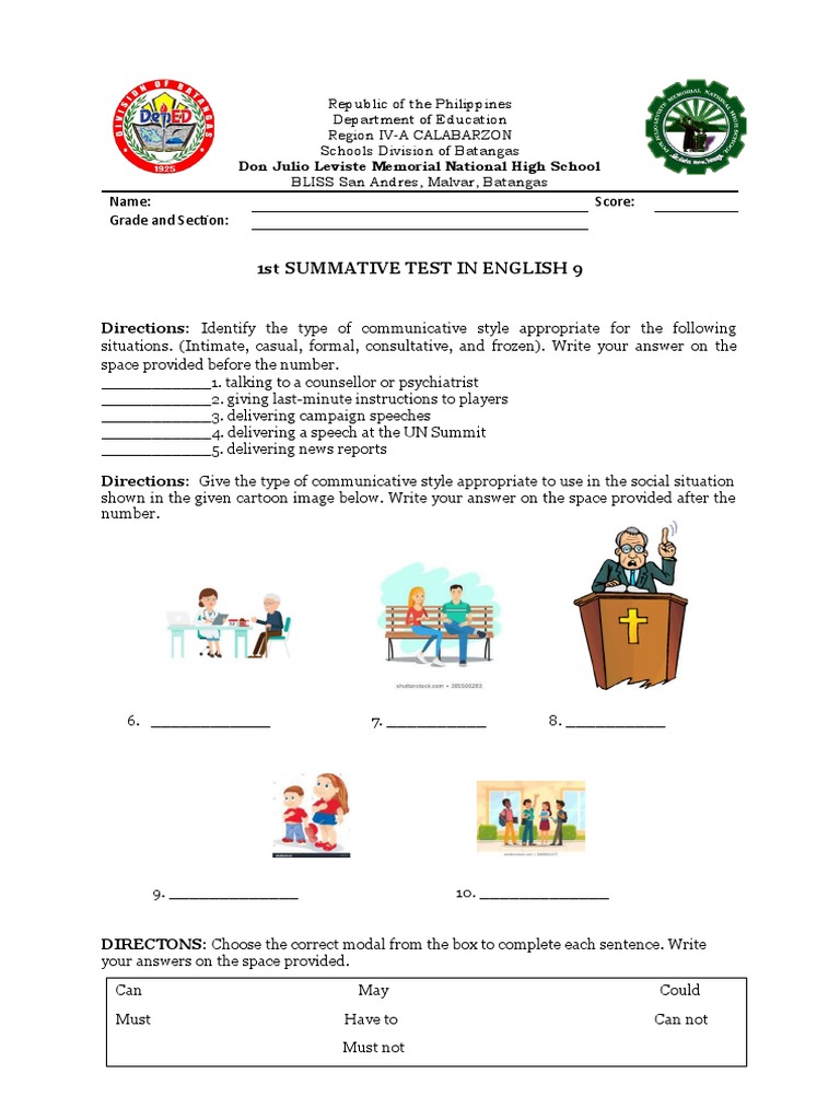 1st Summative Test | PDF | Verb | Subject (Grammar)