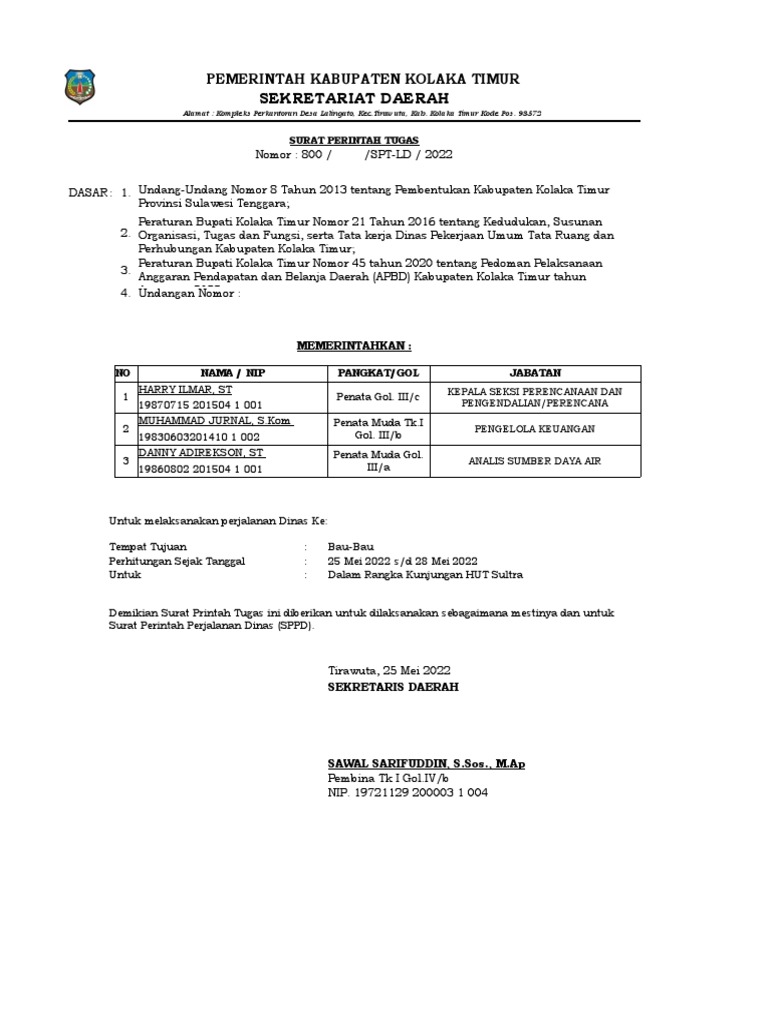 Format Sppd Luar Daerah 2022 (Sekretariat) 1 - Copy | PDF