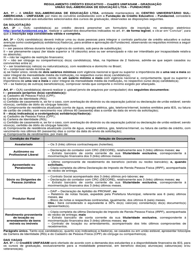 REGULAMENTO CredIES UNIFASAM 2022.1 | PDF | Crédito | Finanças e ...