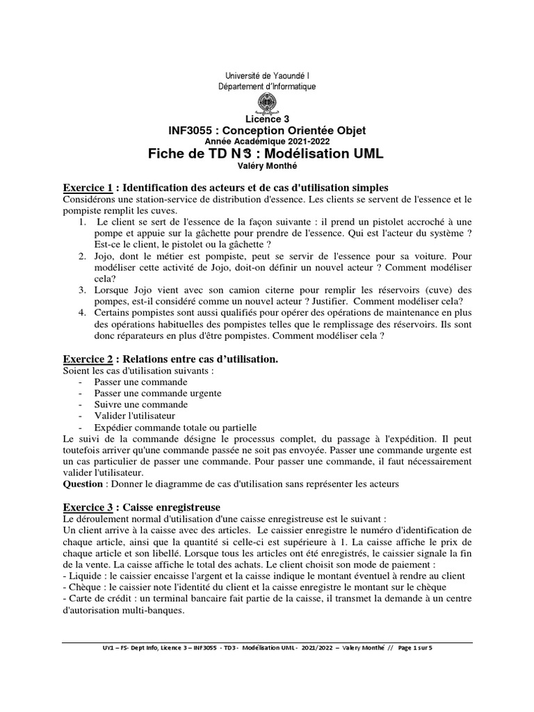 TD 3 Modélisation-UML INF3055 21-22 | PDF | Caissier | Cas d'utilisation