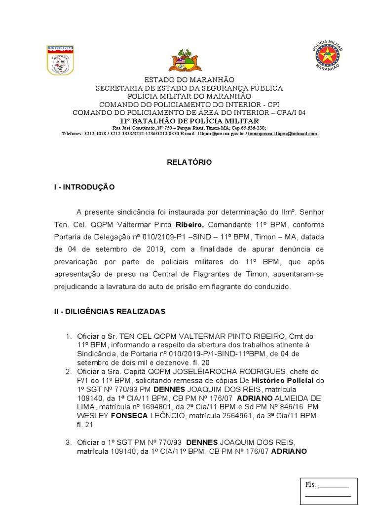 Modelo de Relatório - Sindicância | PDF | Segurança nacional | Política ...