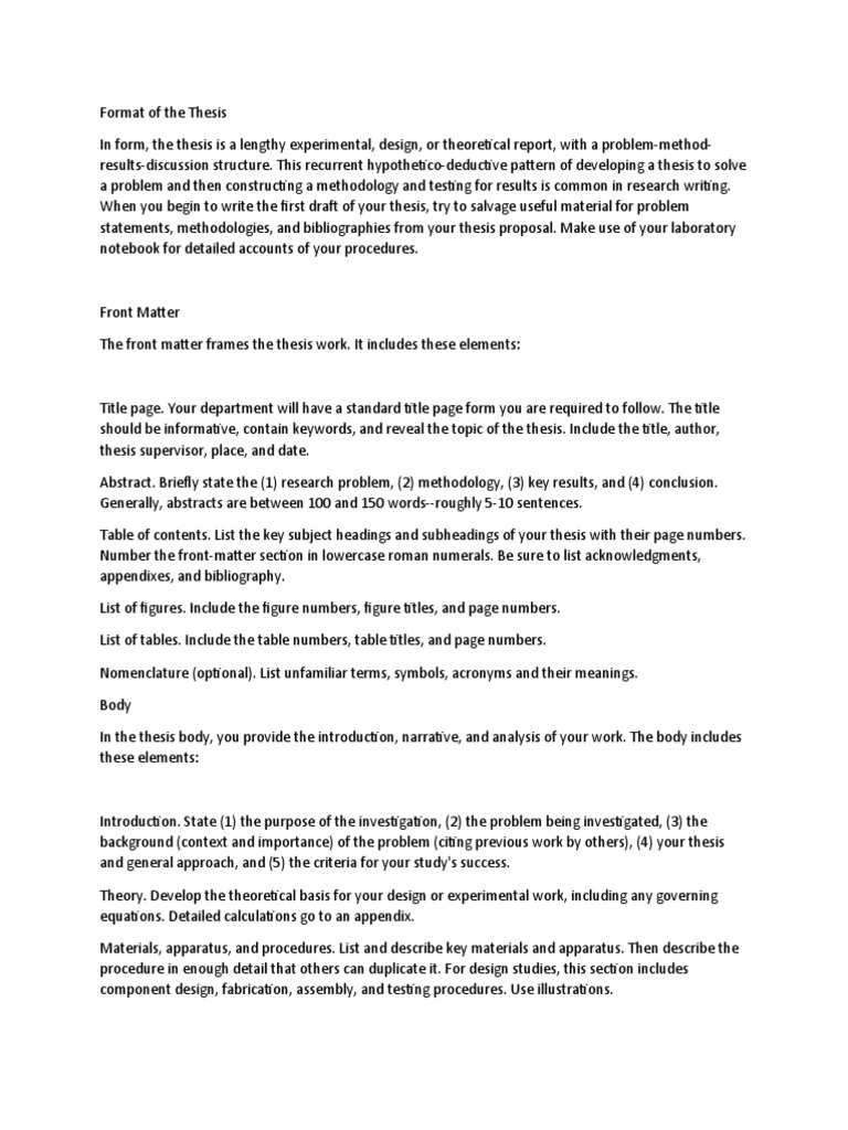 Format of The Thesis | PDF | Thesis | Methodology