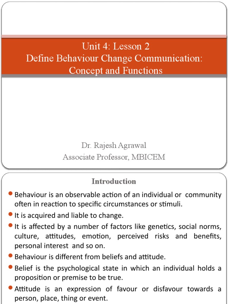 Unit 4: Lesson 2 Define Behaviour Change Communication: Concept and Functions | Download Free ...