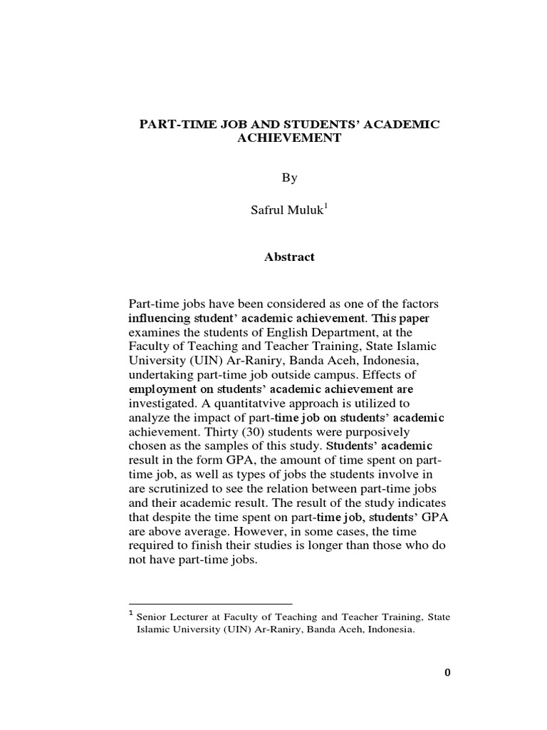 Part Time Job And Students Academic Achievement Pdf Business Labor