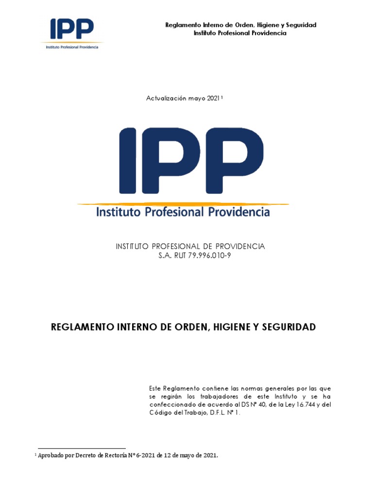 Reglamento Interno de Orden Higiene y Seguridad IPP 05.2021 Rev MVO | PDF | Salario | Derecho ...